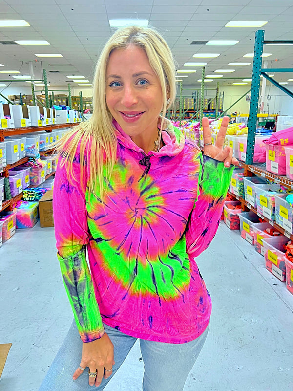 Strawberry Crush Tie Dye Long Sleeve Hoodie Tee Blank Sunshine Sisters