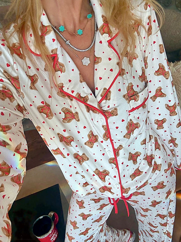 Teddy Bear Wide Leg Pajama Set - Sunshine Sisters